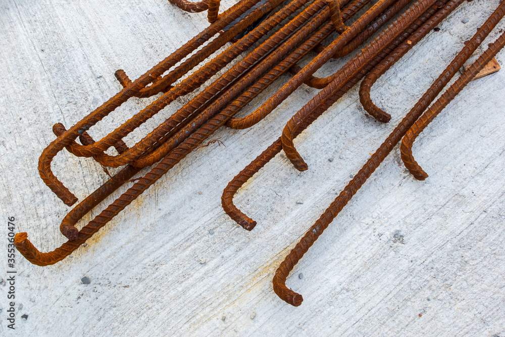 Hook deformed steels with rusty surface in construction area. Preparing ...