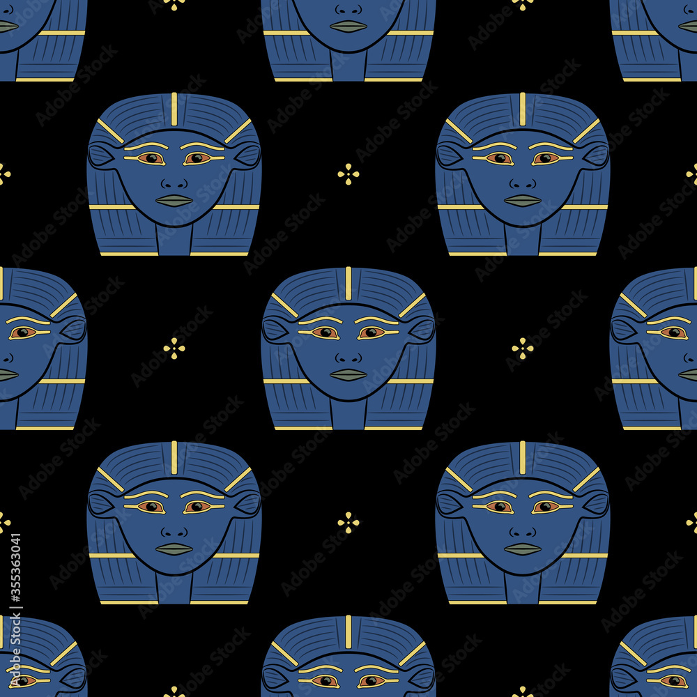 Seamless geometrical monochrome pattern with heads of ancient Egyptian ...