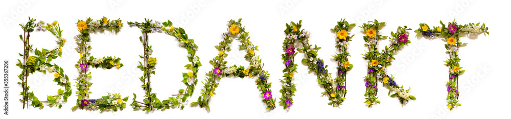 Flower, Branches And Blossom Letter Building Dutch Word Bedankt Means ...