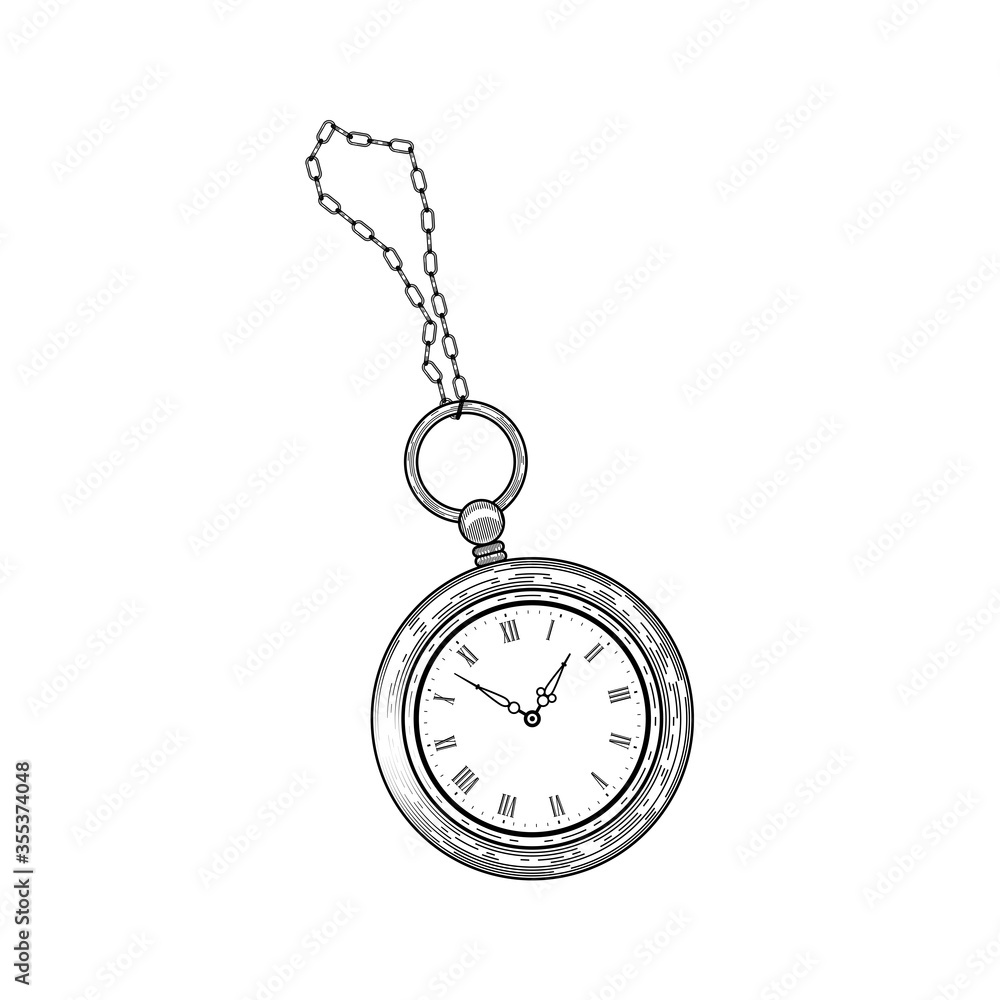 Retro pocket watch. Vector illustration in engraved vintage style ...