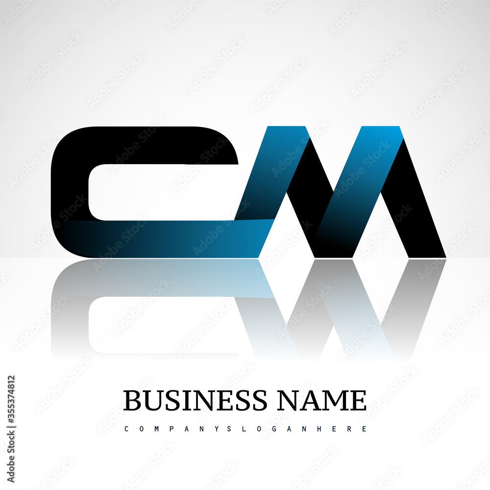 Initial letter CM uppercase modern and simple logo linked blue and ...