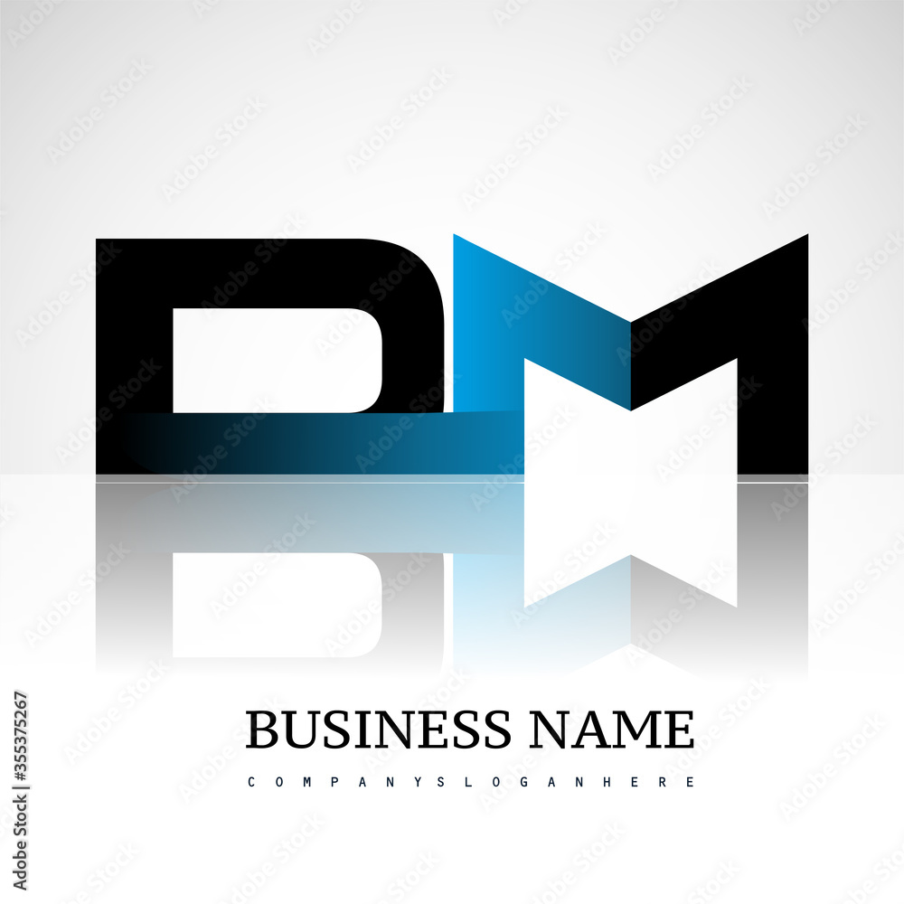 Initial letter DM uppercase modern and simple logo linked blue and ...