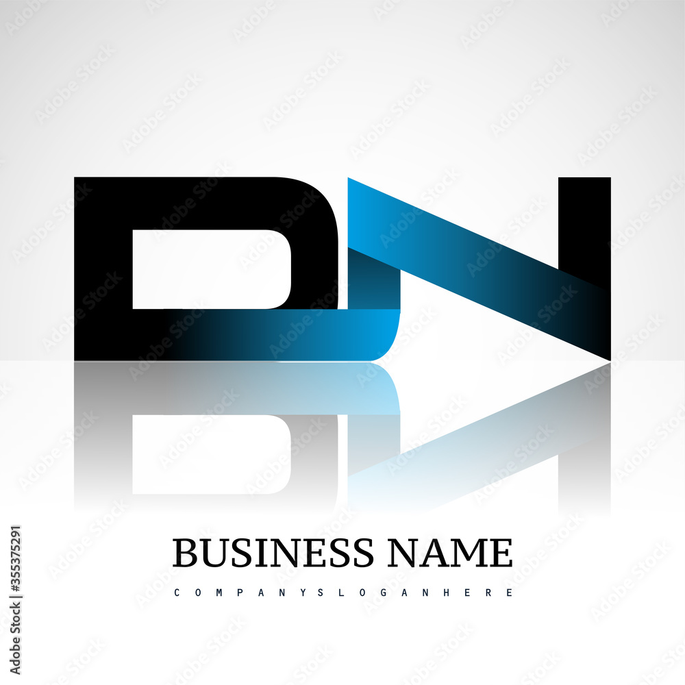 Initial letter DN uppercase modern and simple logo linked blue and ...