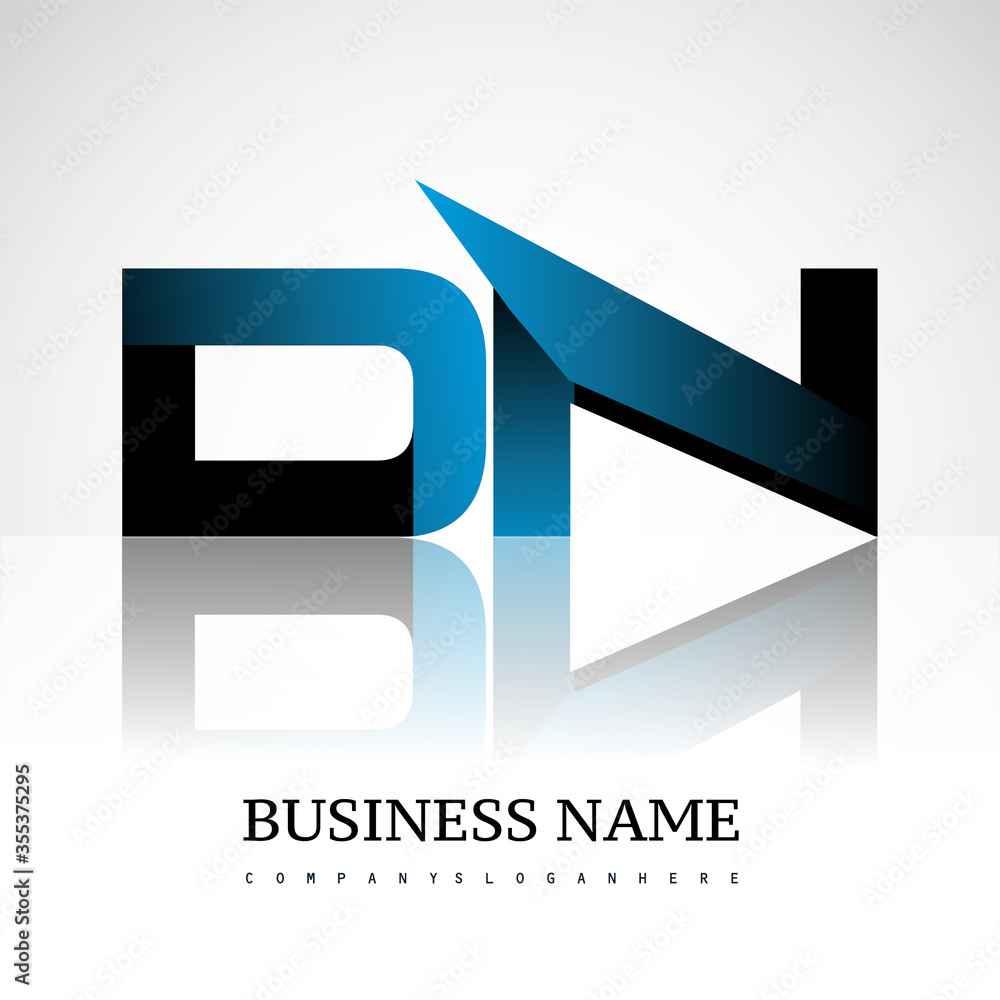 Vetor de Initial letter DN uppercase modern and simple logo linked blue ...