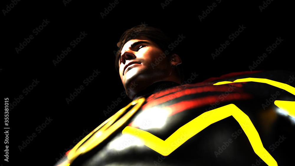 3D composite illustration of a superhero with costume. 3D rendering ...