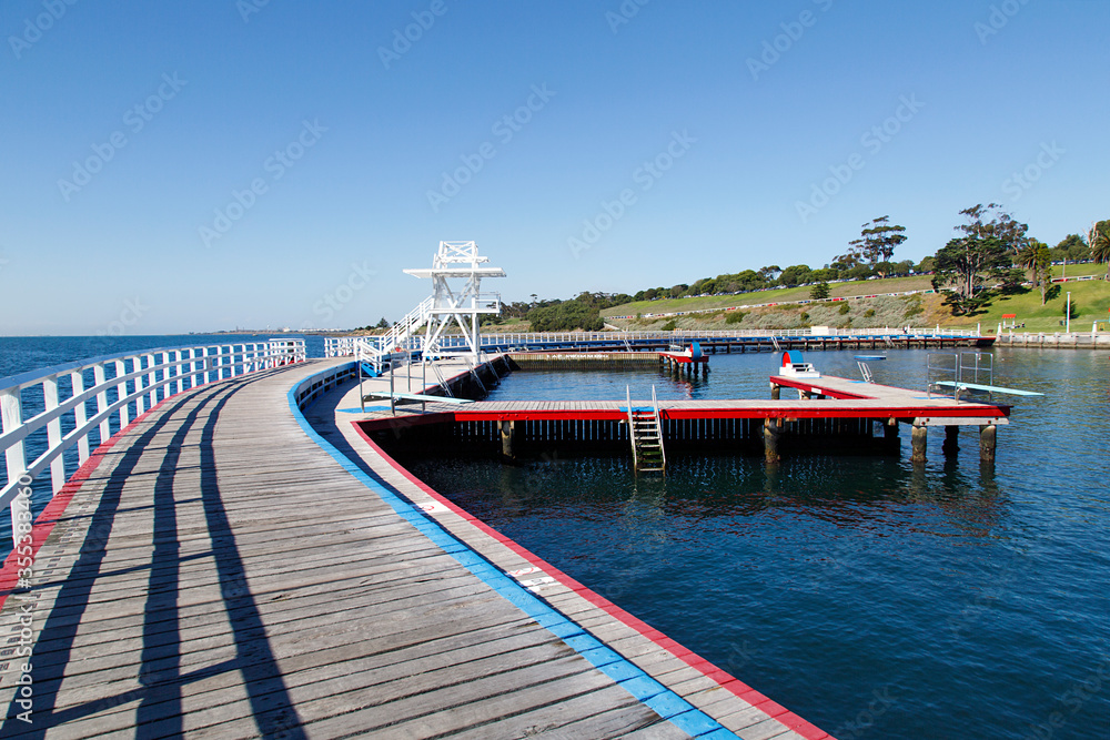 Eastern Beach Swimming Enclosure on Corio Bay opened in the 1930's is a ...