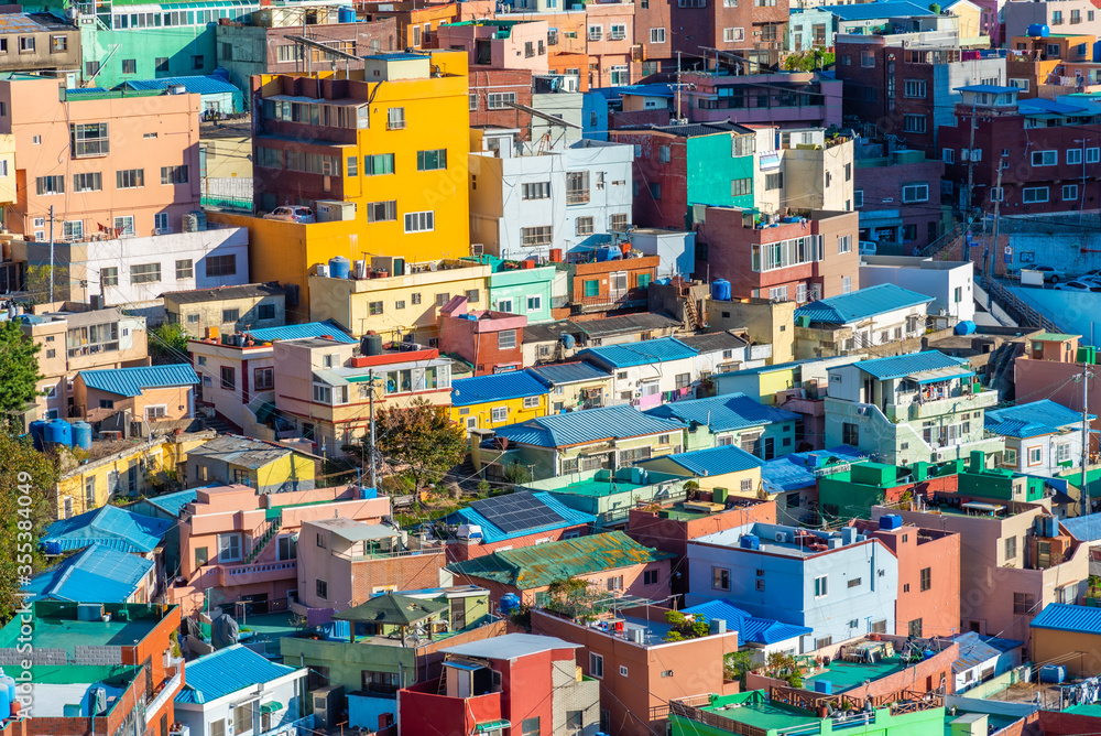 Colorful facades of houses at Gamcheon cultural village in Busan ...