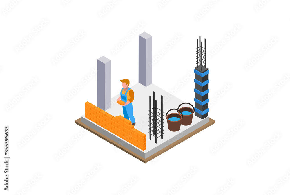 Vector isometric monolithic concrete building construction site ...