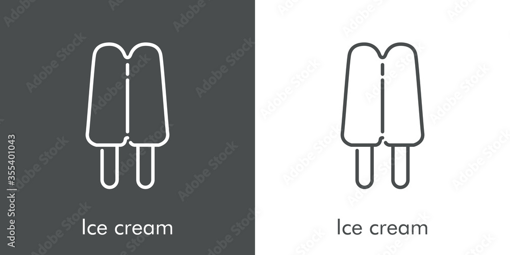 Símbolo helado doble con paleta de madera. Icono plano lineal con texto ...