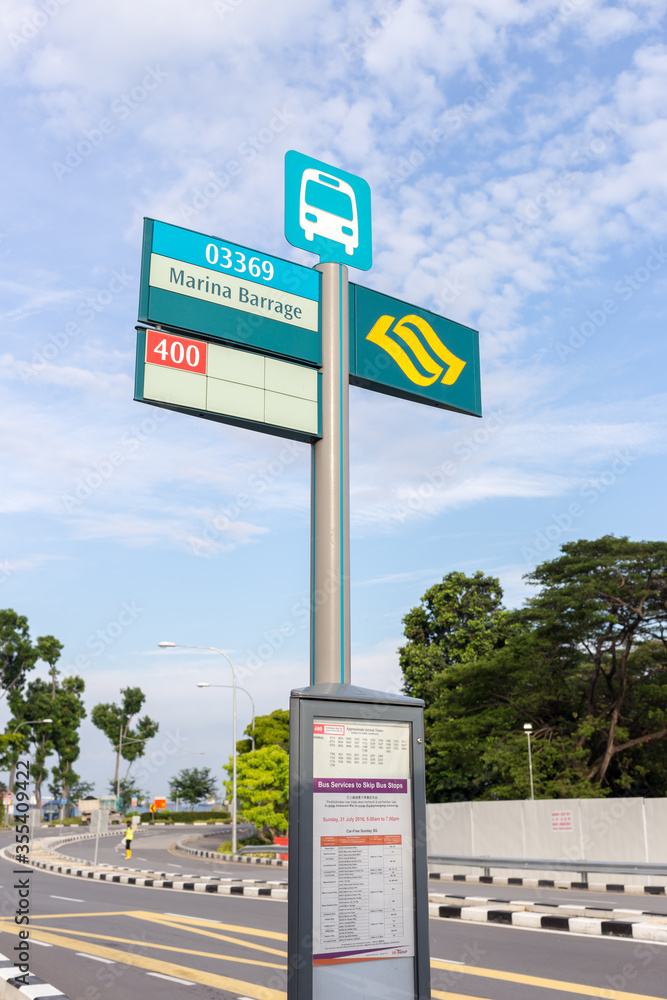 Bus stop at Marina Barrage in the city of Singapore, bus services in ...