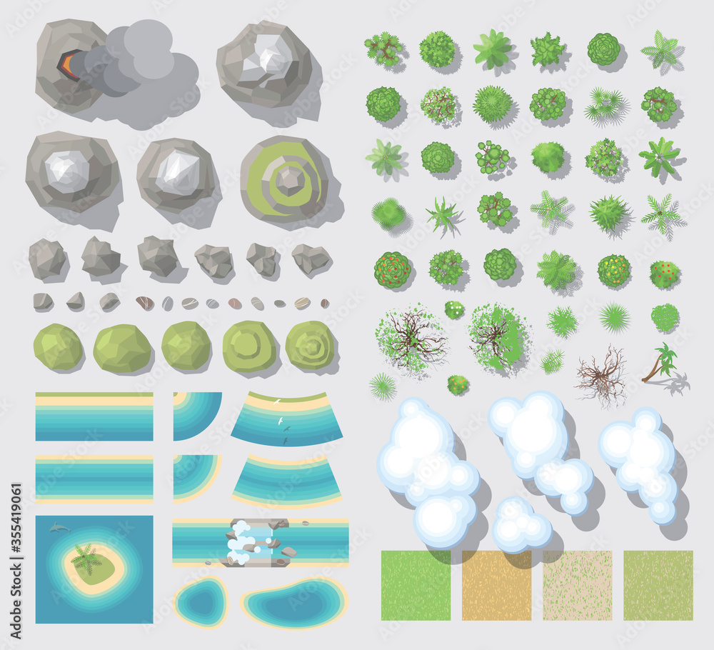 Set of landscape elements. (Top View) Collection for landscape design ...