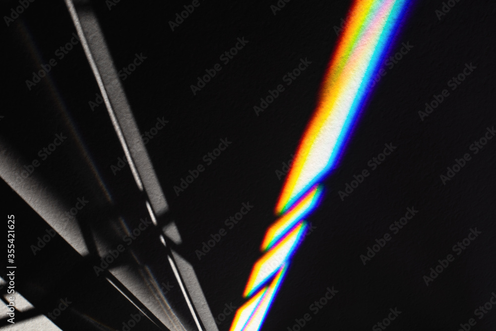 Black futuristic shadows and bright light refraction glow effect with ...