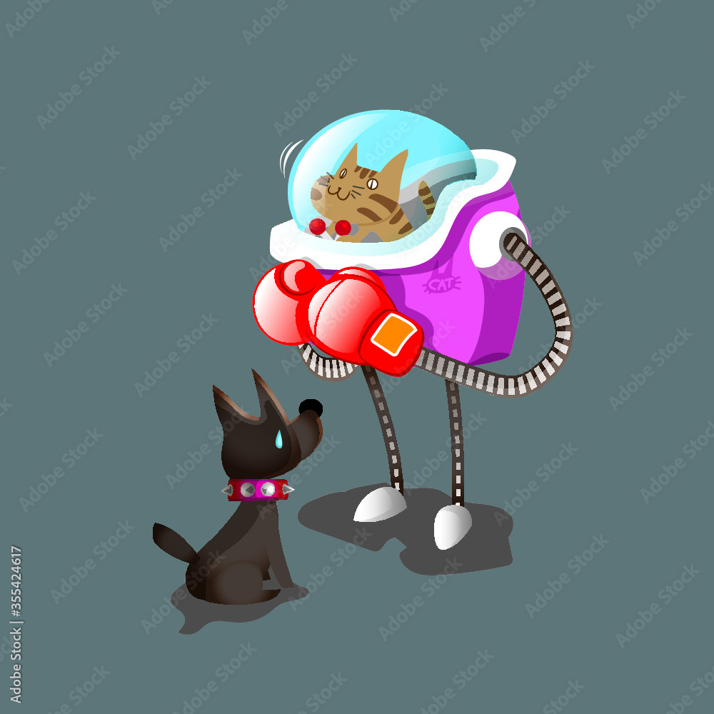 Cartoon illustration, a cat fight a dog [Joke style] Stock Vector ...