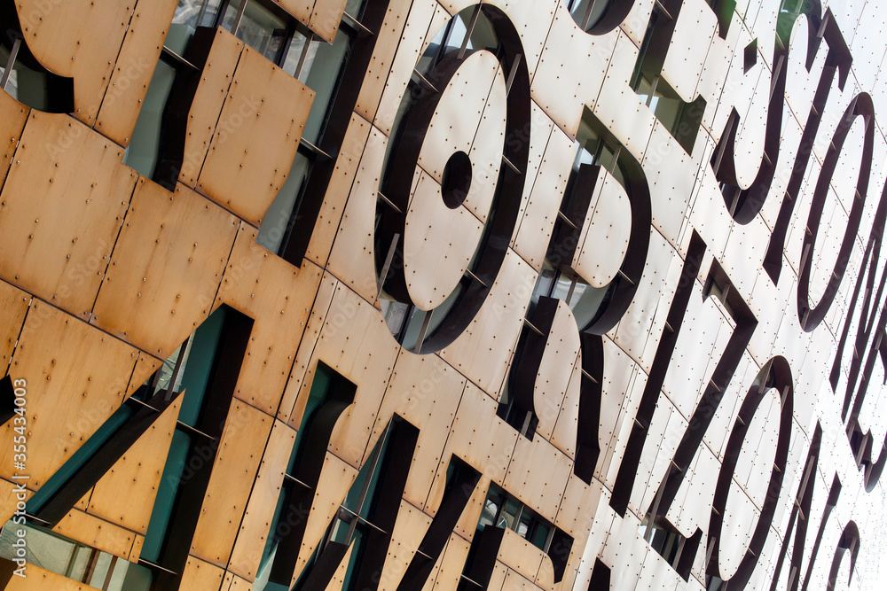 Cardiff, UK: March 10, 2016: Architectural detail of the Centre's main ...