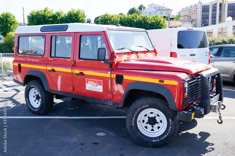 land rover defender of fireman firefighter car for fire patrol Stock ...