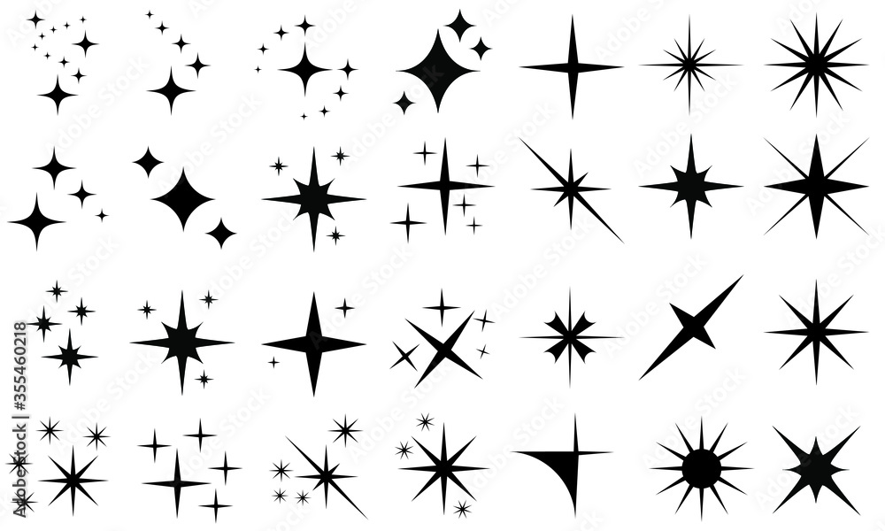 Star icons set. Twinkling stars illustration collection. Sparkles, shining burst. Christmas ...
