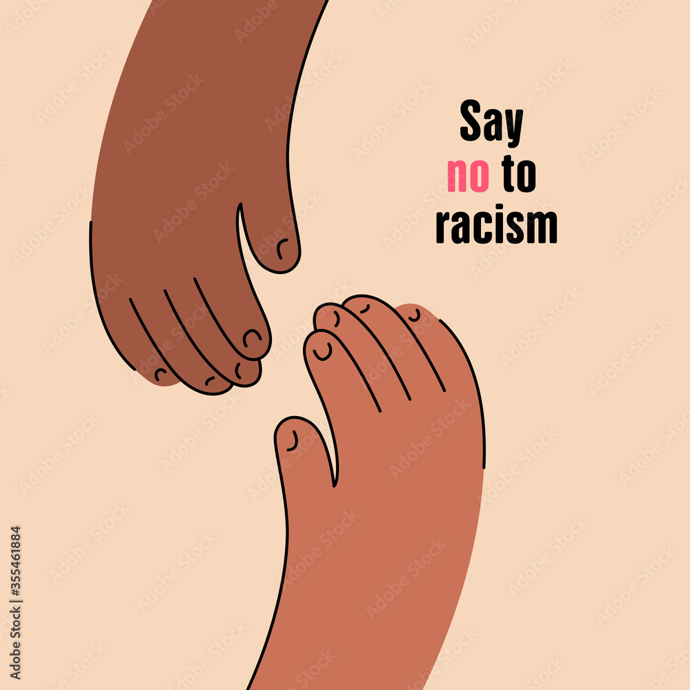 No racism. Hand in cartoon style, poster with the phrase no racism ...