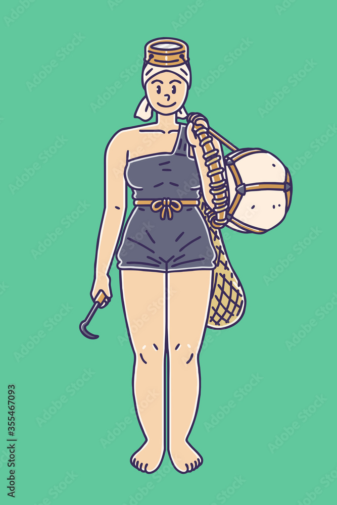 Vector illustration of 'Haenyeo'. 'Haenyeo' are traditional female ...