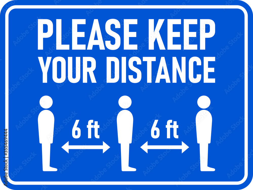 Please Keep Your Distance 6 ft or 6 Feet Horizontal Rectangular Social ...