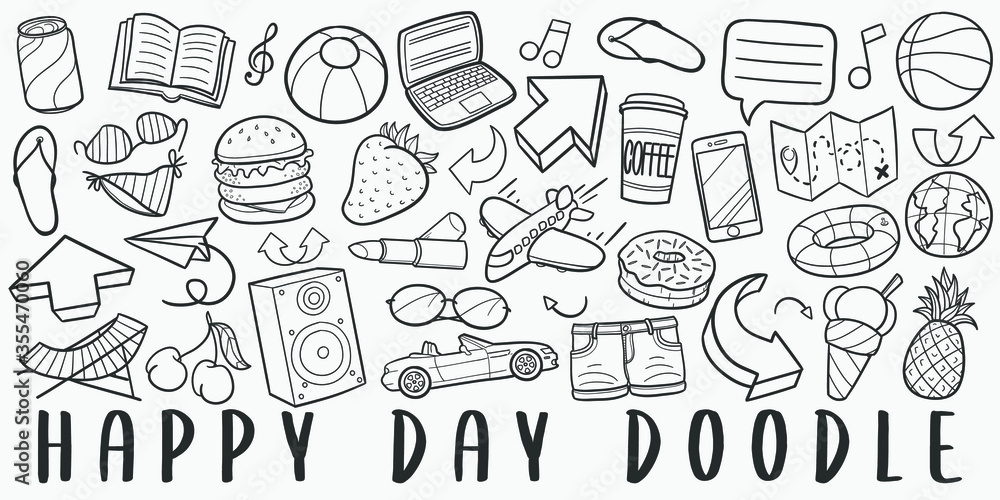 Happy Day Doodle Line Art Illustration. Hand Drawn Vector Clip Art ...
