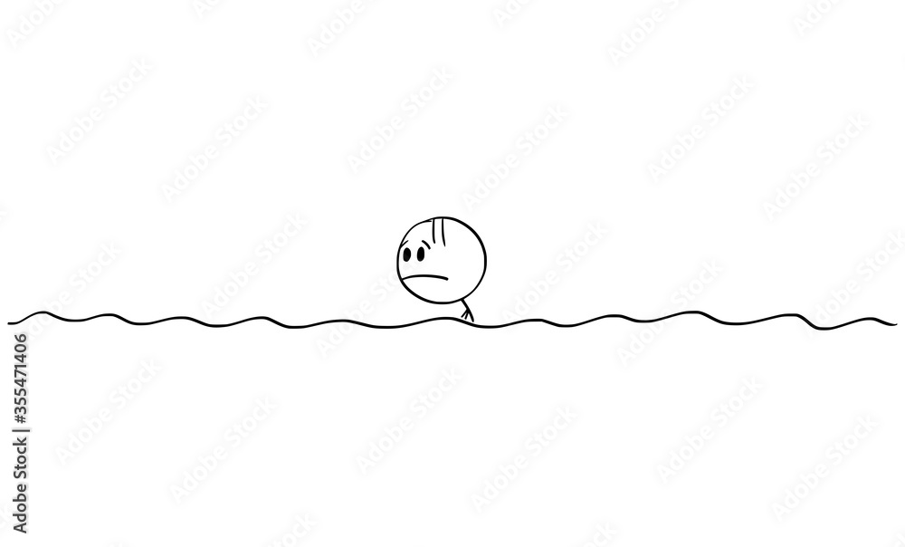Vector cartoon stick figure drawing conceptual illustration of lonely ...
