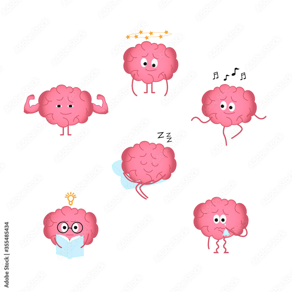 World Brain Day, emotions brain, set of icons, cartoon illustrations ...