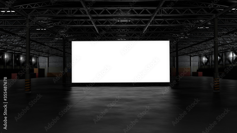 3d rendering of dark empty factory interior background or empty ...