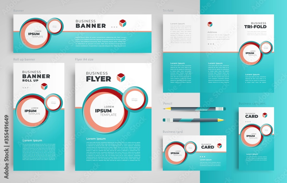 Circles theme Set design template flyer cover, tri-fold, banner, roll ...