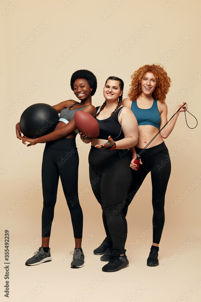 Workout. Diversity Models Of Different Ethnicity And Size Portrait ...