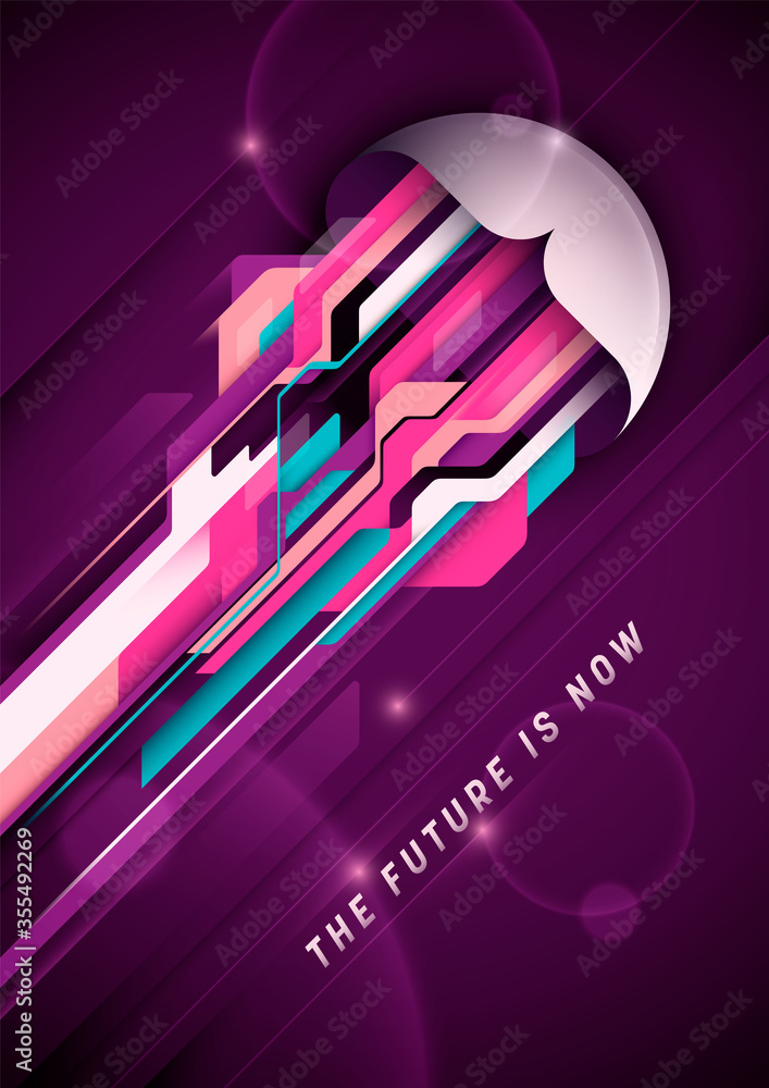 Futuristic poster design in color, with abstract style composition made ...