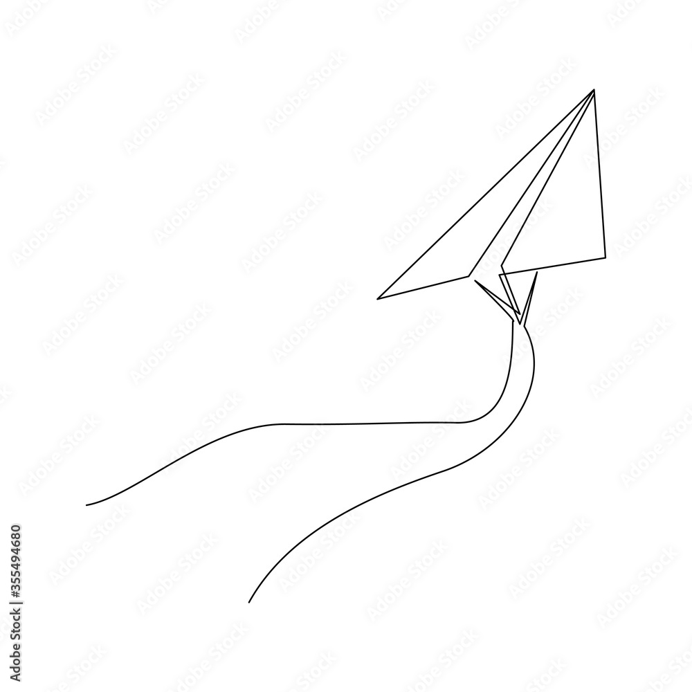 Vetor de Continuous line drawing of flying paper airplane. Vector ...