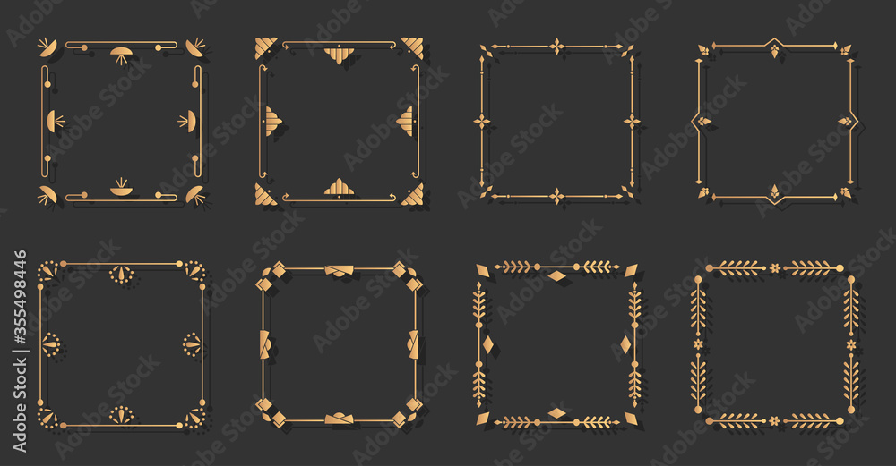 Ornamental gold line filigree frames set. Graphic decorative frame ...