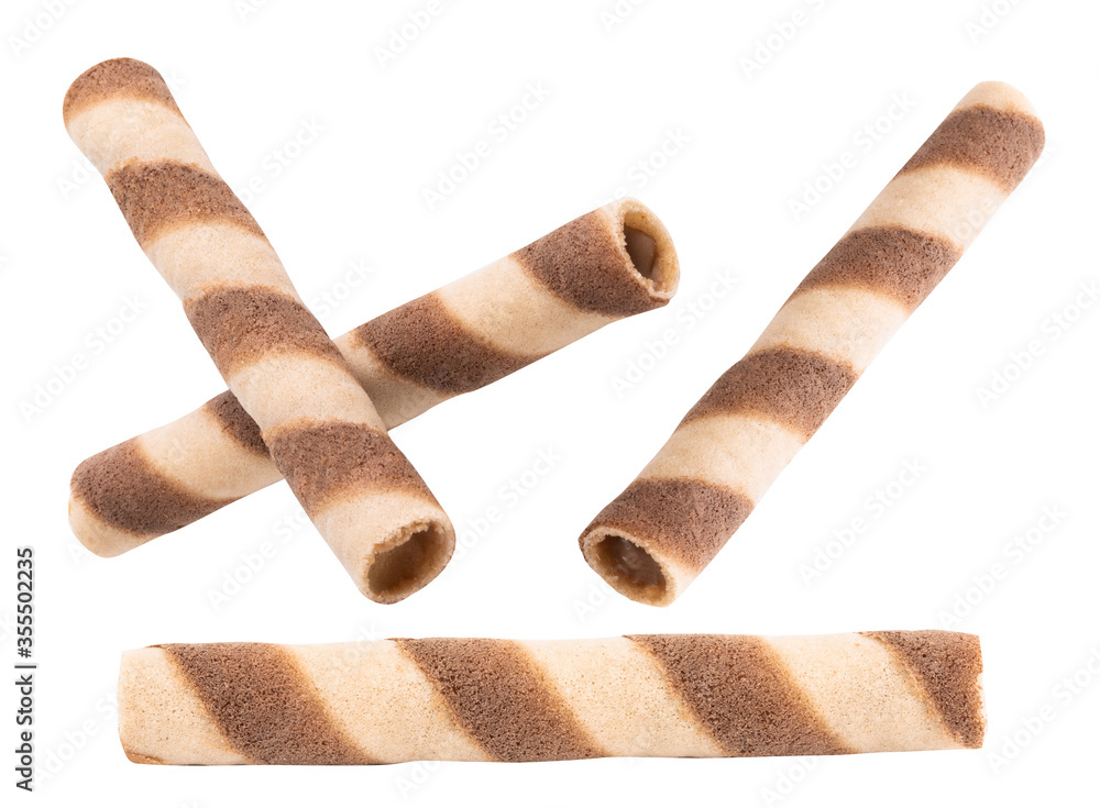 Crispy cream filled wafer roll sticks isolated on white background ...