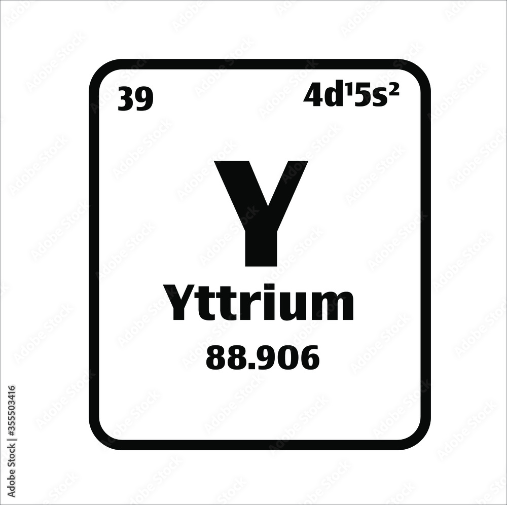 Yttrium (Y) button on black and white background on the periodic table ...