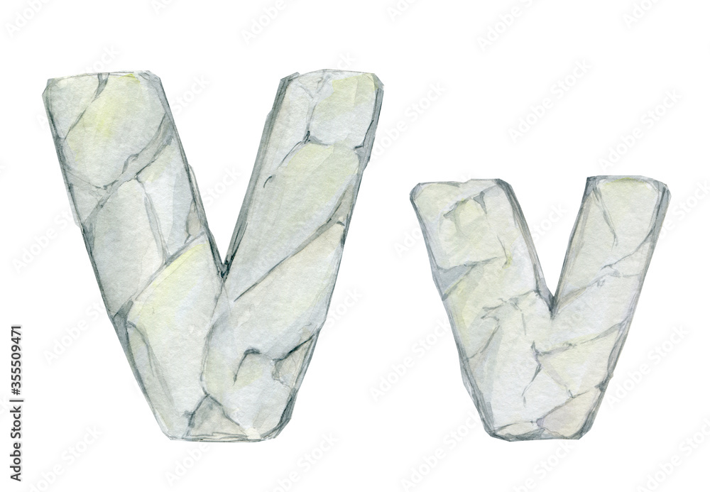 Cartoon stone alphabet drawn by hand. Watercolor illustration, on an ...