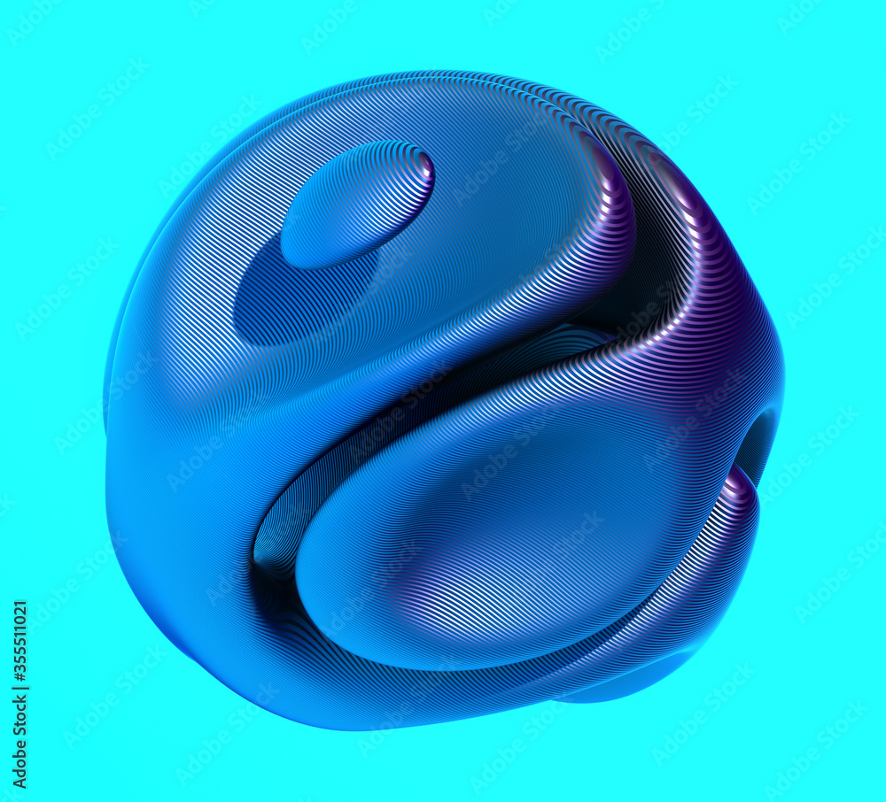 3d render of abstract art 3d ball or sphere in organic curve round wavy ...