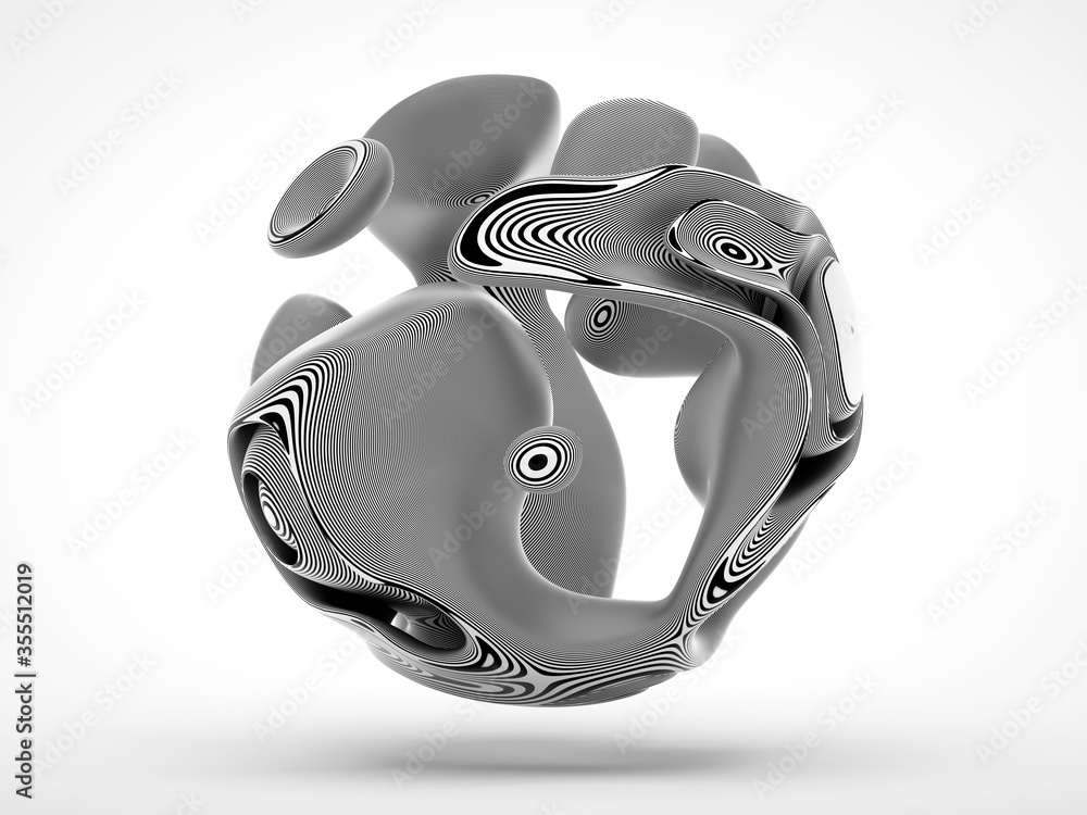 3d render of abstract art of surreal 3d sculpture sphere in organic ...