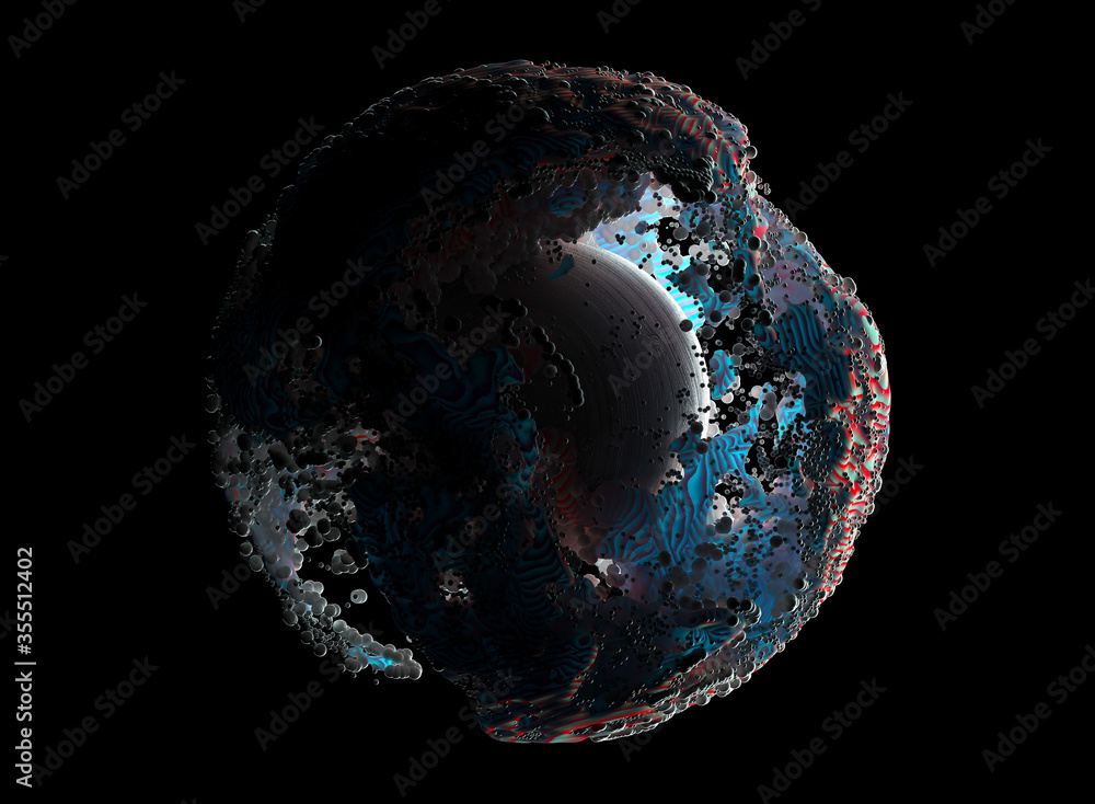 3d render of abstract art of surreal 3d sphere planet or asteroid in ...
