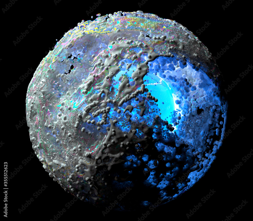 3d render of abstract art of surreal 3d sphere ball planet or asteroid ...