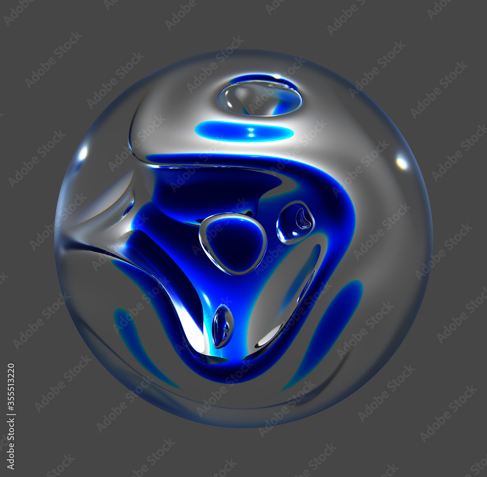 3d render of abstract art piece sculpture of surreal 3d glass ball or ...