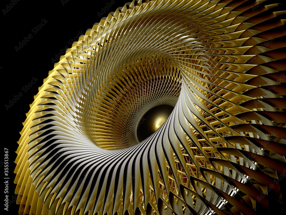 3d render of abstract art of surreal 3d background with part of turbine ...