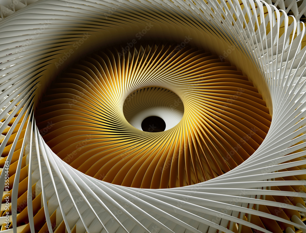 3d render of abstract art of surreal 3d background with part of turbine ...