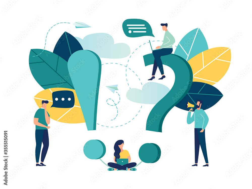 Vector illustration, concept illustration of frequently asked questions ...