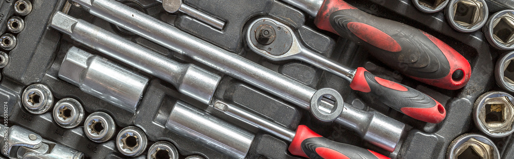Men tools background. Worker tools and equipment close-up. A set of ...