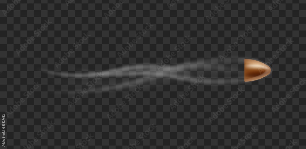 Moving gun bullet leaving smoking trace, realistic vector illustration ...