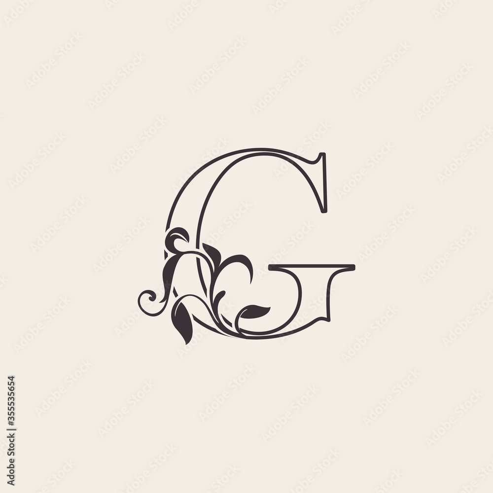 Graceful Floral Letter G Luxury Logo Icon . Black and White Outline ...