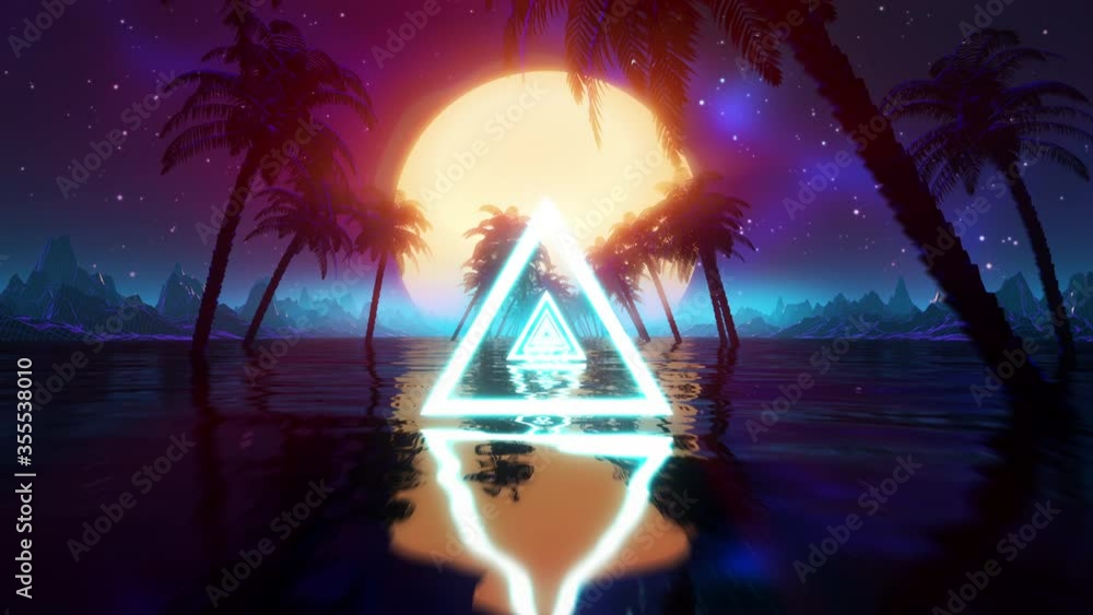 Retro futuristic synthwave landscape seamless loop. Sci-fi VJ 80s ...