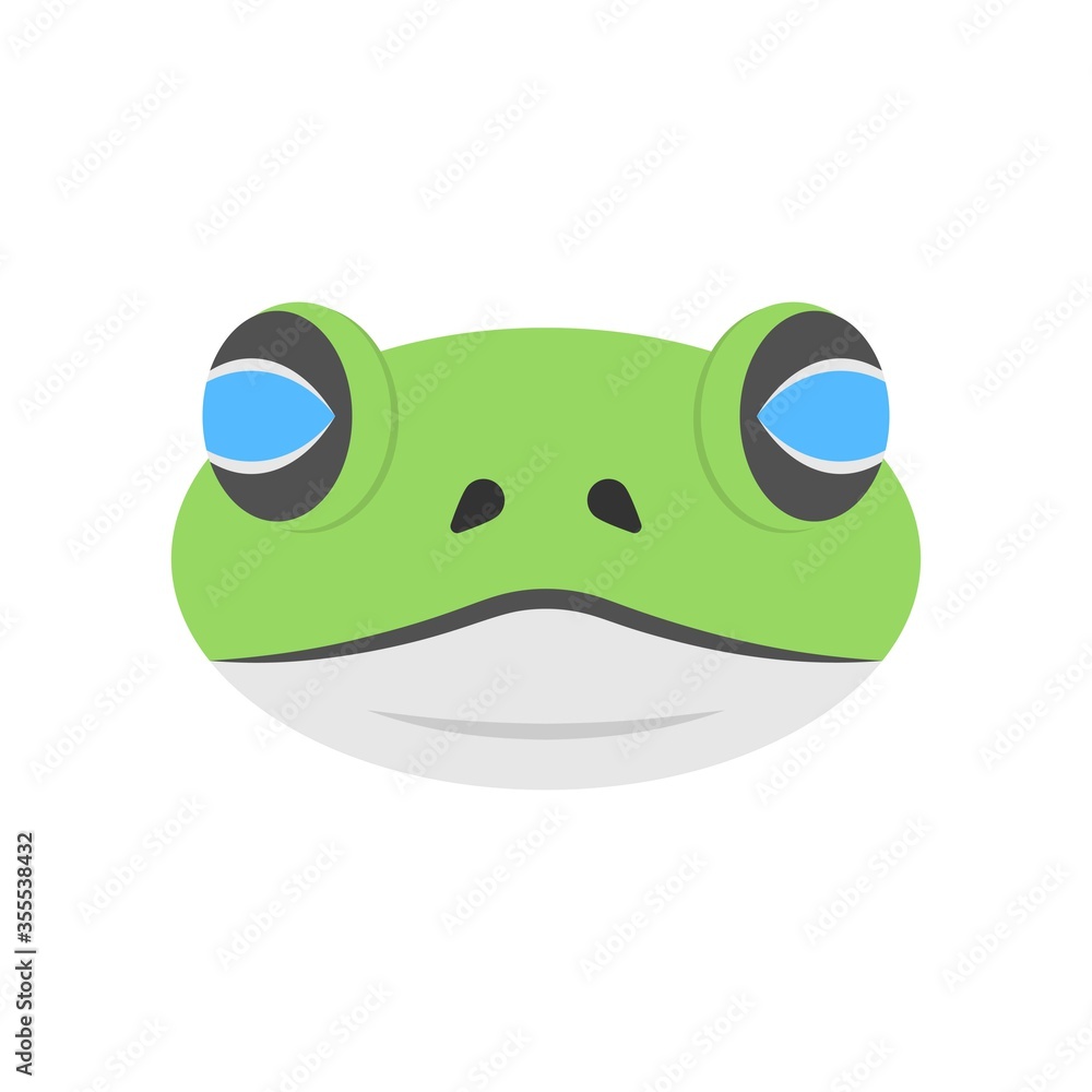 Animated green frog face illustration in flat design style. Frog head ...