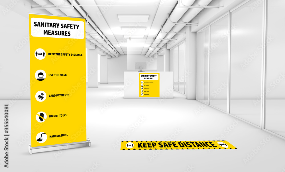Signage to inform of the sanitary security measures Stock Photo | Adobe ...