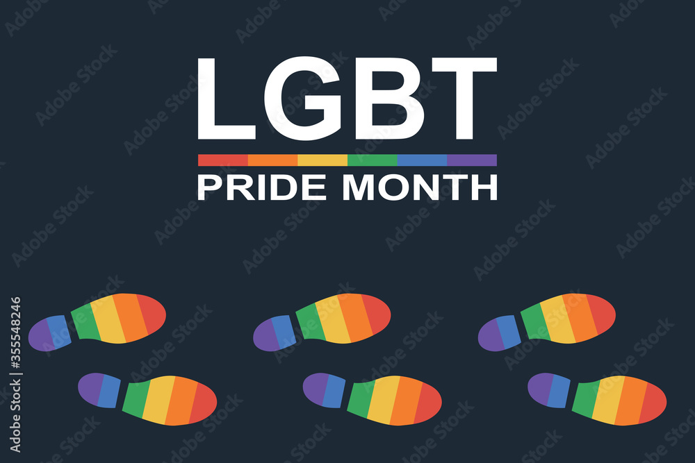 Step footprints paths colored in rainbow color and text LGBT pride ...